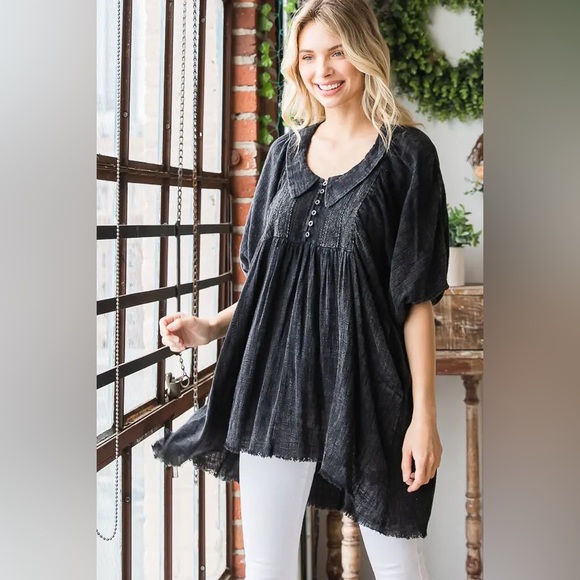 Oli & Hali | Tops | Oli Hali Mineral Wash Black Lace Detail Tunic ...